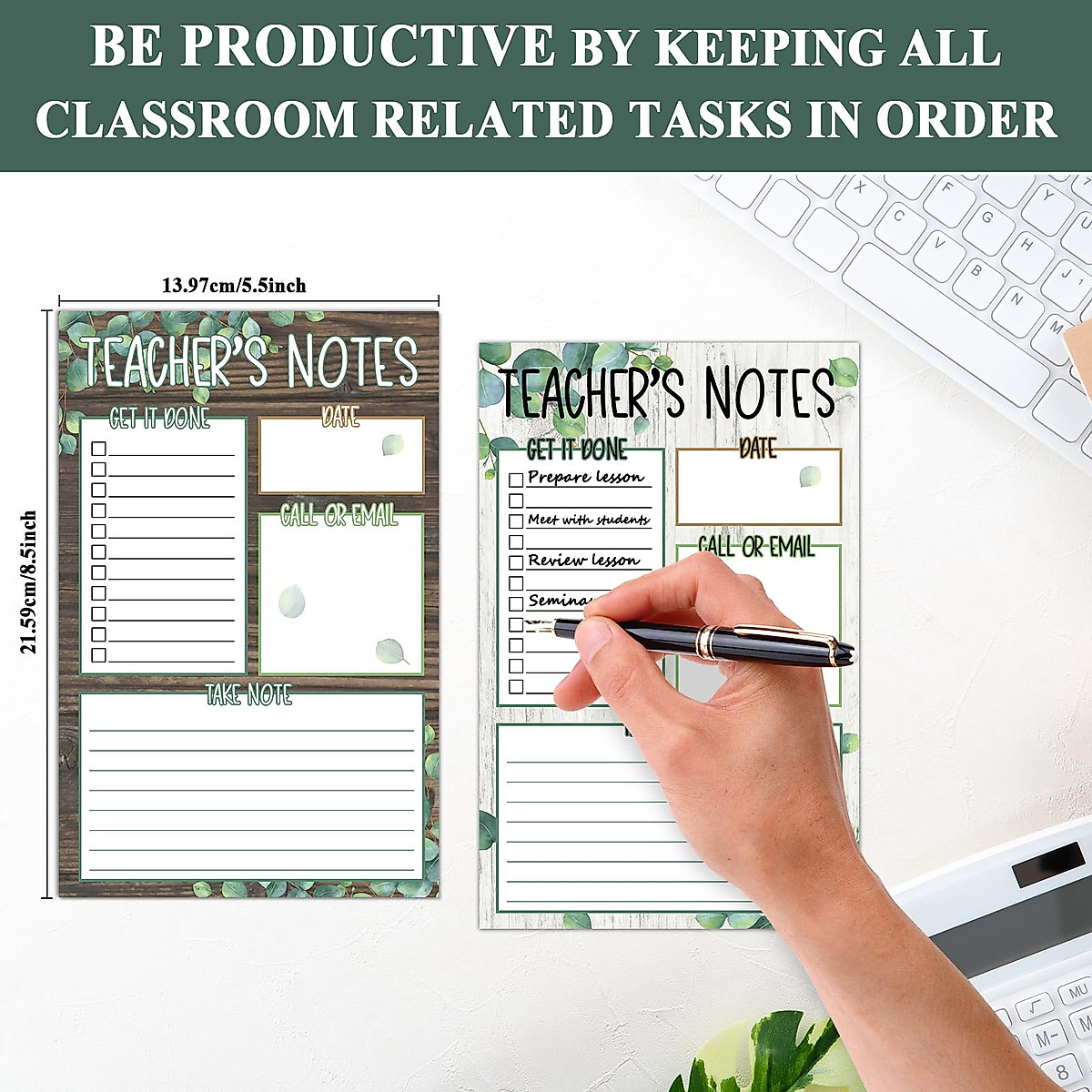 2 PCS Eucalyptus Teacher Notepad simply Boho Teacher Appreciation Gifts 5.5x 8.5 inch Greenery Eucalyptus Teacher Appreciation Notepads for School Work Office Home Use Supplies Students Teachers Gift