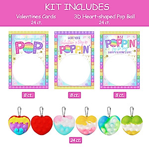 Valentines Day Gifts for Kids - 24 Pack Valentine Cards with 3D Pop Balls It - Fidget Sensory Toys bulk for 3-12 Years Boys Girls Toddlers Classroom School Party Favors Gift Card Exchange Greeting