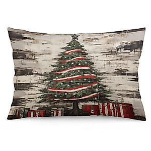 Decorative Pillows for Couch Christmas Tree with Checks And Plaid Pillow Covers Vintage Christmas Lumbar Pillow Covers Outdoor Pillowcase Zippered Pillow Case Bedroom Decor Decoration 16 "x24 "