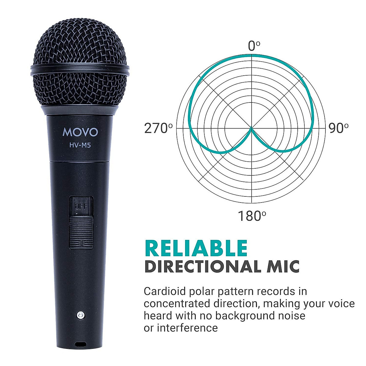 Movo HV-M5 Dynamic Cardioid Vocal Microphone with Internal Shockmount and Windscreen - XLR Compatible Dynamic Microphone with 6.35mm Adapter - Professional Microphone for Singing and Recording