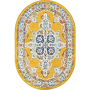 Unique Loom Parker Collection Area Rug - Merakli (4' 1" x 6' 1" Oval, Yellow/ Brown)