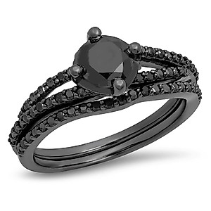 Dazzlingrock Collection 1.35 Carat (Cttw) Black Plated Silver Black Diamond Women Engagement Ring Set, Size 9.5