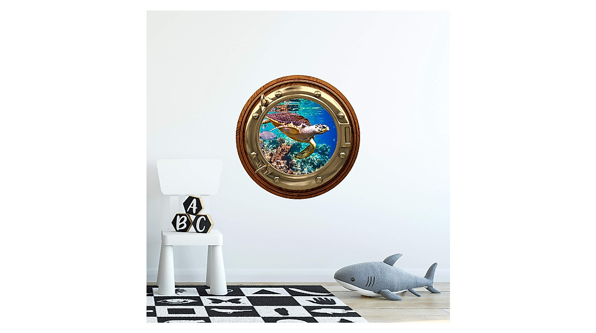 Ocean Porthole Wall Decal - Sea Turtle Design