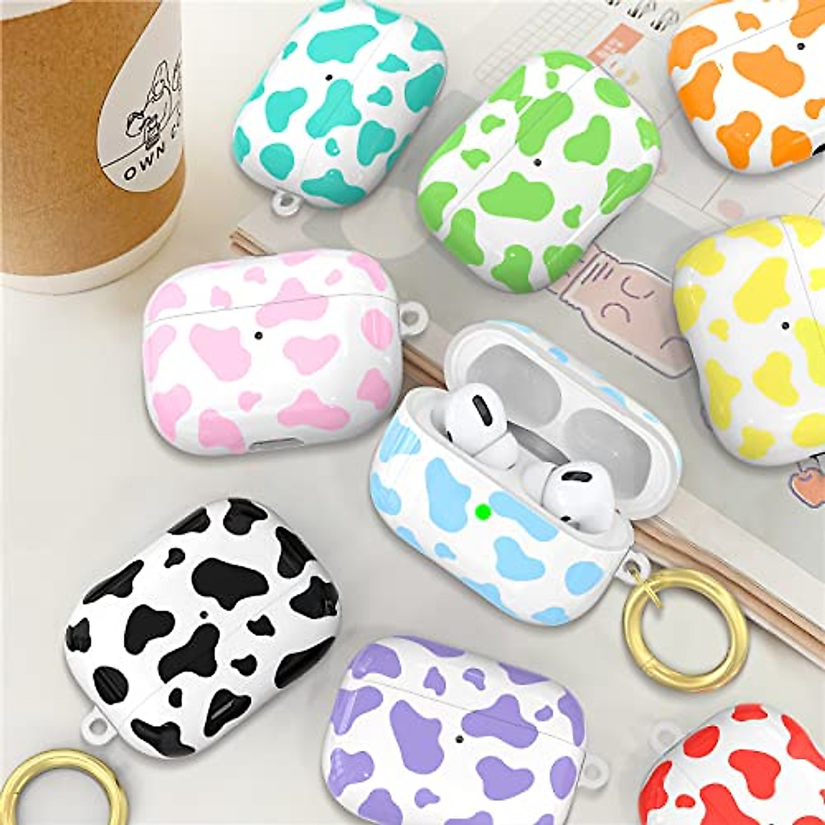 NIUTRENDZ Cute Cow Print Case for Airpods Pro Case Cover TPU Hard Case Protective Skin with Keychain Compatible with Apple AirPods Pro (Pink)