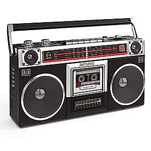 Riptunes Boombox Radio Cassette Player Recorder, AM/FM -SW1/SW2 Radio, Wireless Streaming, USB/Micro SD Slots, Aux in, Headphone Jack, Convert Cassettes to USB/SD, Classic 80s Style Retro, Black