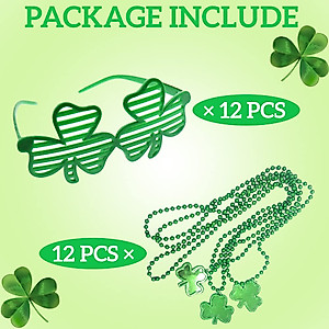 WODMAZ 24 St Patrick's Day Party Favors Set Includes Shamrock Necklaces Sunglasses, Green Bead Necklaces Shutter Glasses Accessories for St Patricks Day Party Favor Irish Great Party Supplies