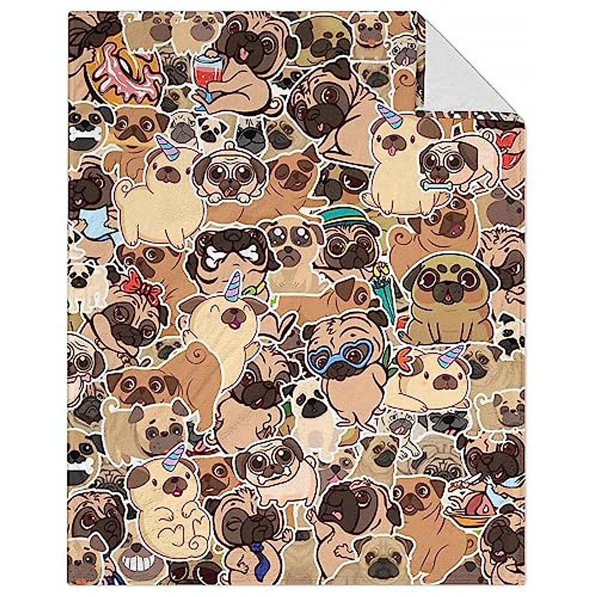 Pug Dog Throw Blanket - Soft, Fuzzy & Warm - 30x40 Inches Lap Size Blanket for Couch, Office - Brown Cute Throw Gift for Girls, Boys