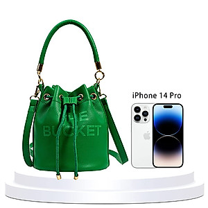 Bucket Bags for Women, Mini Bucket Bag Purses Soft Leather Crossbody Bucket Bags Drawstring Handbags Boho Bag (Green)