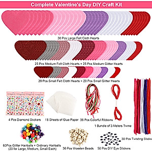 Valentines Day Crafts for Kids - 361PCS DIY Valentines Heart Craft Set for School Gift, 108 Hearts, 50 Googly Eyes, 60 Pom Poms, 36 Wooden Beads, Craft Supplies for Valentines Party Favor Decoration