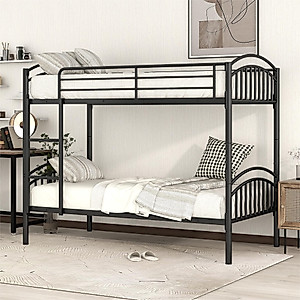 Twin Over Twin Metal Bunk Beds, Convertible Bunk Bed Divided into Two Beds for Kids Boys Girls Teens,Black