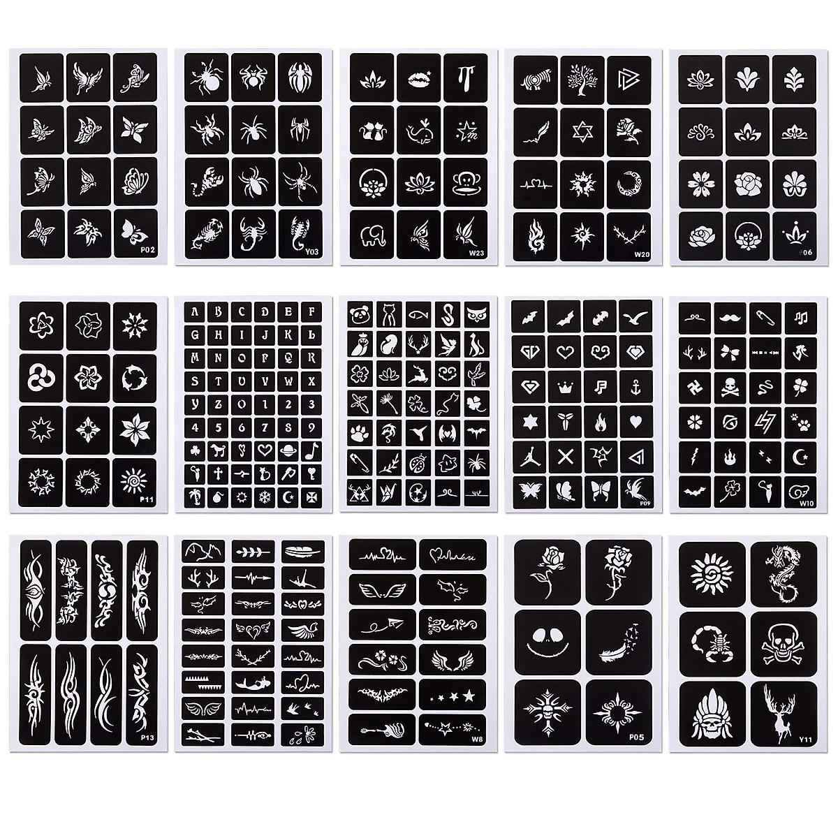 Kesoto Temporary Tattoos Stencils Glitter Tattoo Kit Templates Face Paint Stencils Body Art Stencil Pack for Adults Man Women Kids Teenager 304pcs, 15 Sheets