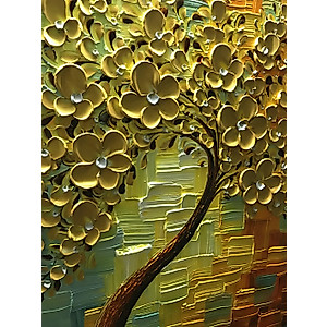 YaSheng Art - 3D Oil Paintings On Canvas Golden Flowers Tree Paintings Abstract Artwork Wall Art For living Room,Dinning Room Home Decor Framed Stretched Ready to Hang 24x24inch