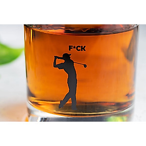 JEM GLASS F*ck Golf Whiskey Glasses - Set of 2 - Black Dishwasher Safe Print - Funny Golf Presents for Men, Women, Dad, Mom, Husband, Wife, Him, Her - 10.25 Ounces Each
