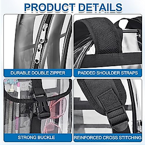 UEASE Clear Backpack for School Heavy Duty 17In Large Clear Bookbag Waterproof Transparent Backpack for Work College