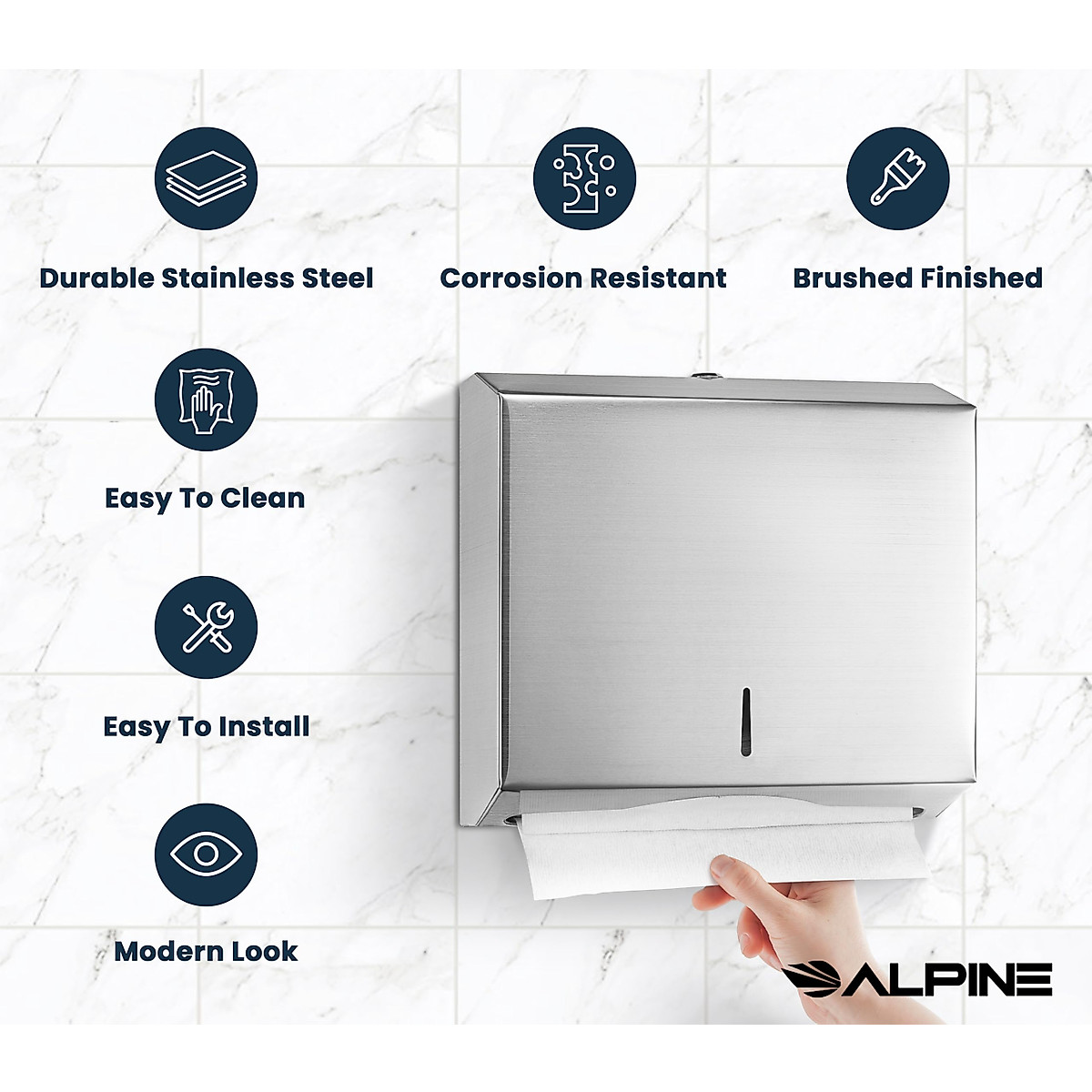Alpine Industries C-Fold/Multifold Paper Towel Dispenser - Brushed Stainless Steel (290 C Folds/ 380 Multi-Fold)