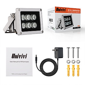 Univivi Infrared Illuminator, 850nm 6 LEDs 90 Degree Wide Angle IR Illuminator for Night Vision,Waterproof LED Infrared Light for IP Camera,CCTV Security Camera