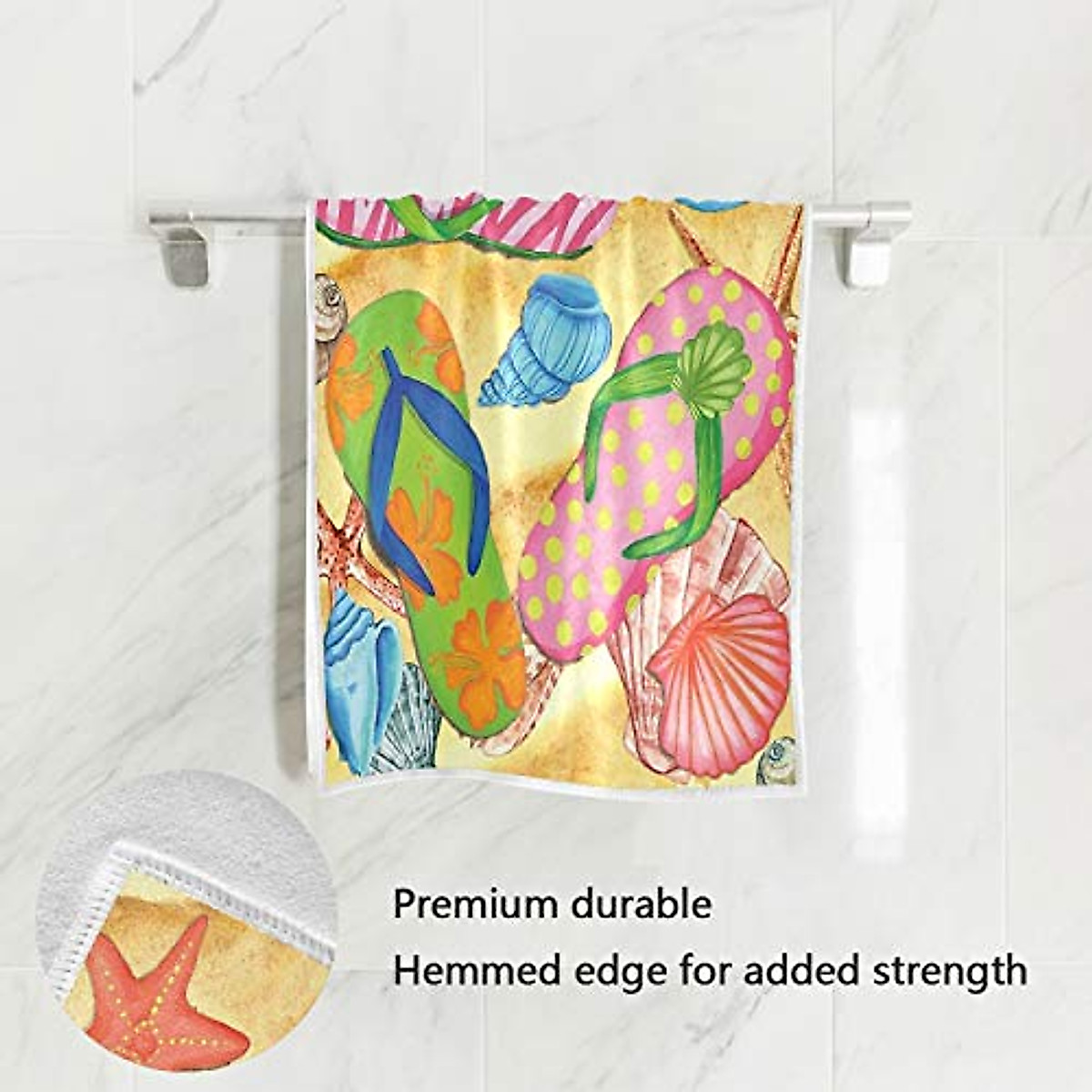 Vdsrup Beach Flip Flops Hand Towels Starfish Seashells Summer Towel Soft Kitchen Tea Towels Dish Washcloths Thin Guest Face Towel Portable Bath Decorations Housewarming Gifts 16 X 30 in