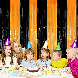 3 Packs 3.3ft x 6.6ft Orange Black Metallic Tinsel Foil Fringe Curtains Photo Booth Props for Halloween Birthday Bridal Shower Baby Shower Bachelorette Holiday Celebration Party Decorations