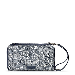 Sakroots Artist Circle Smartphone Crossbody in Coated Canvas, Detachable Wristlet Strap, Navy Spirit Desert