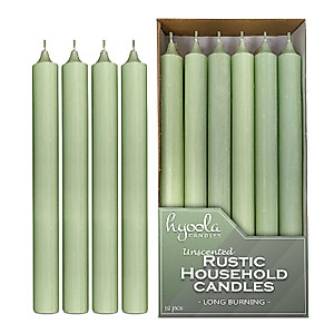 Hyoola 10 Inch Dinner Candles - 12 Pack - Light Green Tall Candles - Unscented Rustic Candles - Long Burning Candle Sticks