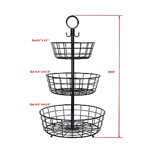 SunnyPoint Countertop French Country 3 Tier Wire Basket Stand For Storing & Organizing, Eggs, And More (3 Tier, Black)