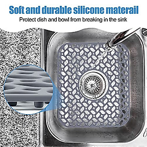 JUSTOGO Silicone Sink Mat, Grey Kitchen Sink Mats Grid Accessory, 1 PCS Folding Non-slip Sink Protector for Bottom of Farmhouse Stainless Steel Porcelain Sink (Center Drain, 13.58''x 11.6'')