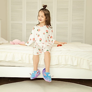 KAKU NANU Toddler Rainbow Slippers Cute Fluffy Slipper Animal House Shoes for Girls Boys (Colorful,5-6 Toddler)