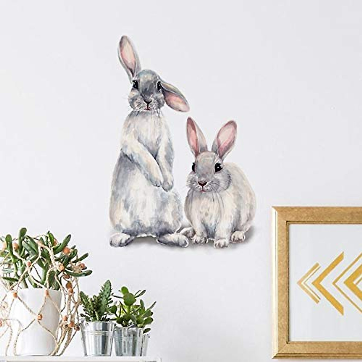 Amoda Cartoon Lovely Cute Two Bunnies Rabbits Animal 3D Vinyl Wall Stickers Waterproof Removable Murals for Kids Room Bedroom Playroom Living Room