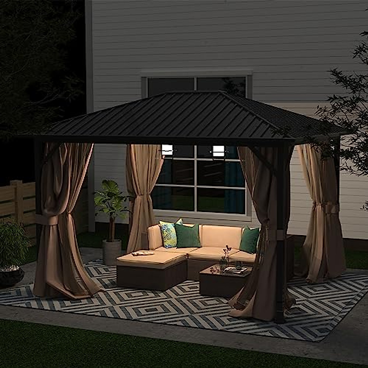 Cloud Mountain Steel Gazebo Hardtop Rectangular 10'x12', Brown Black