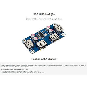 BFab USB HUB HAT (B) for Raspberry Pi 4B/3B+/3A+/2B/Zero/Zero W/Zero WH,with 4X USB 2.0 Ports patible with USB 2.0 / 1.1