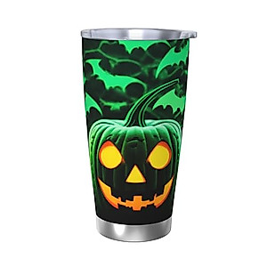 Green Ghost Horror Halloween 20oz Insulated Stainless Steel Tumbler With Lids And Straws, Double Wall Vacuum Travel Coffee Mug, Thermal Cup For Cold & Hot Drinks, Reusable Metal Straw & Brush