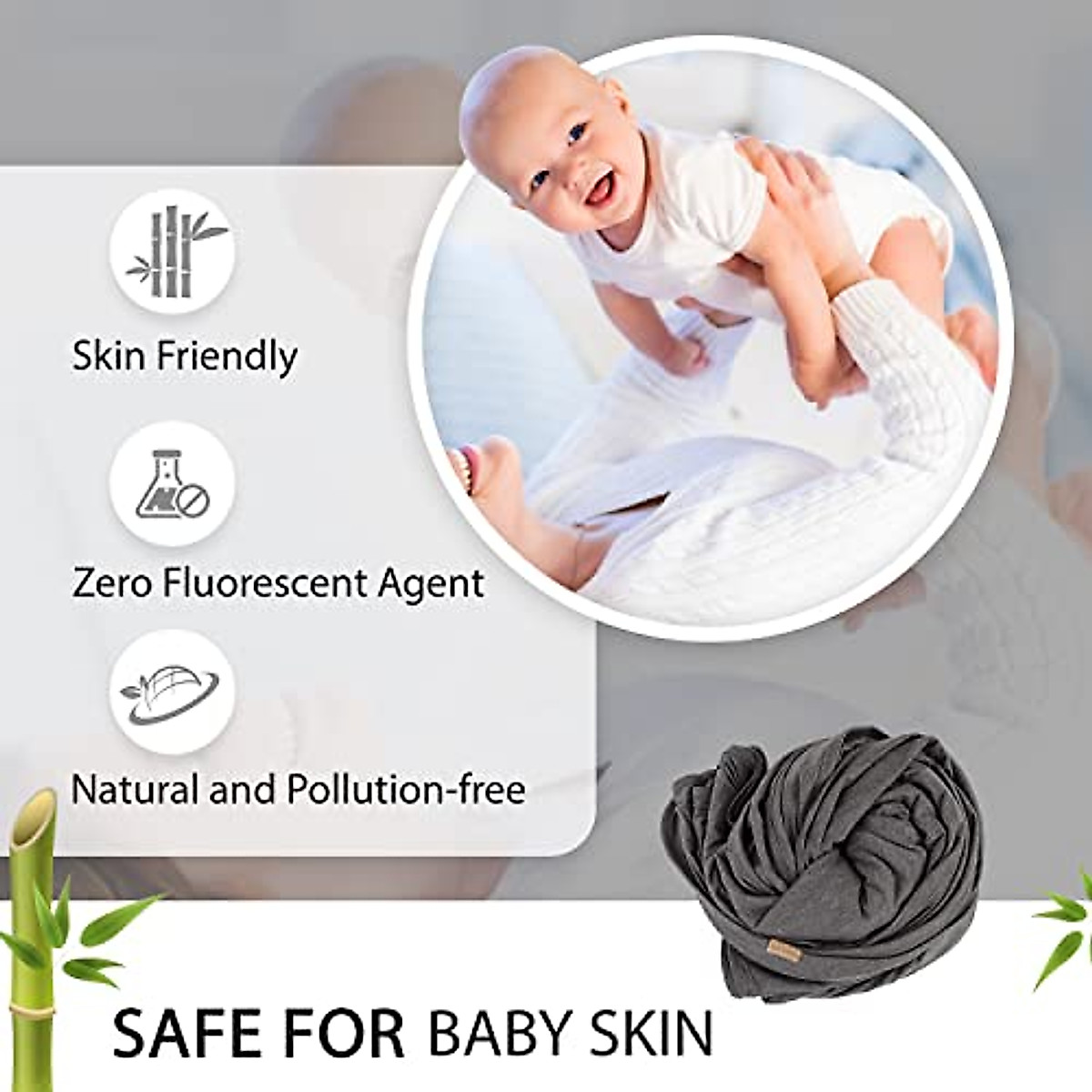 KELOR Luxury Bamboo Wrap Blanket - Single Sided - Stretchy, Lightweight, Soft & Breathable - Cooling Viscose with Spandex, Versatile Wearable Travel Blanket - Shawl - Scarf - Baby Wrap - Grounded Gray