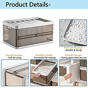 CINPIUK Stackable Storage Bins with Lids, Clear Drawer Organizers for Clothing, Collapsible Storage Bins Closet Drawers for Clothes, Toys, w/ Removable Grids, 3Pcs