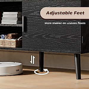 SUPERJARE TV Stand for 55 Inch TV, Entertainment Center with Adjustable Shelf, 2 Cabinets, TV Console Table, Media Console, Solid Wood Feet, Cord Holes, for Living Room, Bedroom, Black