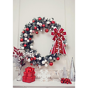 ABTOLS 2 Roll 20 Yards Christmas Ribbons 2.5", Red Velvet Wired Edge Burlap Ribbons Glitter Christmas Elk Deer Ribbons for New Year Home Decor DIY Crafts Wreaths Bow