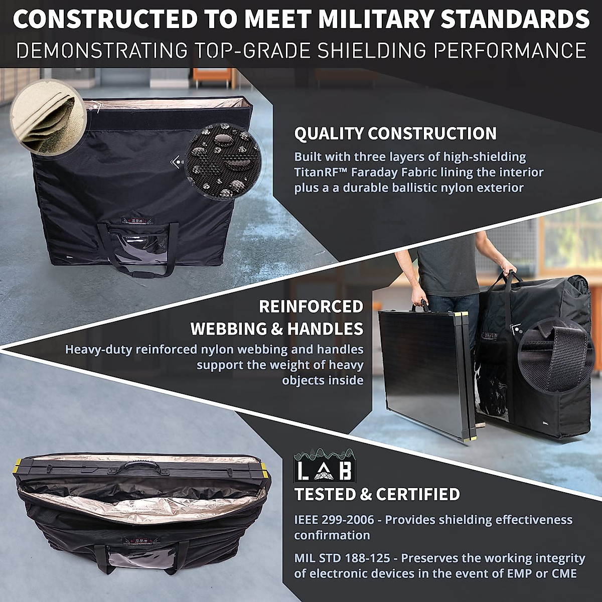 Mission Darkness Eclipse Faraday Bag for Solar Panels & Extra-Large Electronics // Military-Grade RF Shielding Case Designed for EMP CME Solar Flare Protection, Preppers, and Personal Security