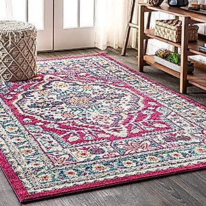 JONATHAN Y Bohemian Flair Boho Medallion Area-Rug, Vintage Bedroom, Kitchen, Living Room, 5 X 8, Pink/Cream, BMF102B-5