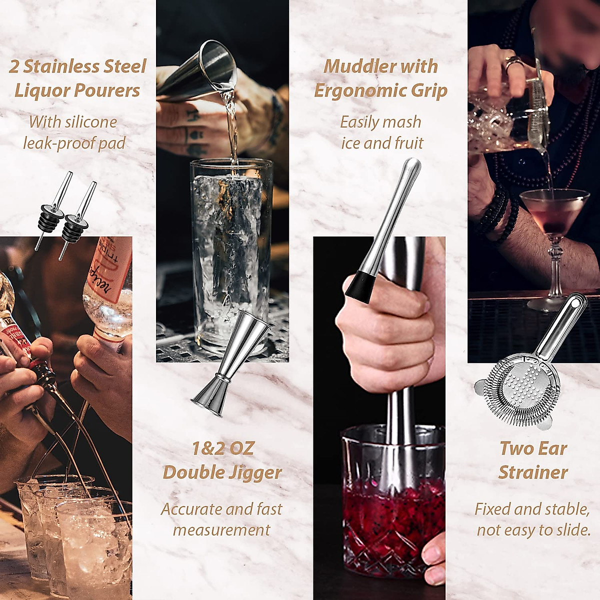 Cocktail Shaker Set with Stand Mixology Bartender Kit|Bar Tool for Drink Mixing, Cocktail Shaker Bar Accessories for Home Bar Set, Perfect for Apartment Essentials and House Warming Gifts New Home