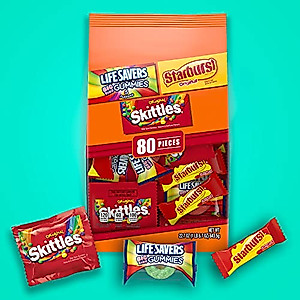 SKITTLES, STARBURST & LIFE SAVERS Fun Size Variety Pack Summer Chewy Candy Assortment, 22.7 oz, 80 Piece Bulk Candy Bag