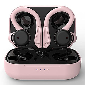 Pink Over the Ear Wireless Earbuds with Earhooks Bluetooth Earbuds with Ear Hook Workout Running Sport Headphones Waterproof Ear Buds Small Mini Earphones Noise Cancelling Headset with Microphone