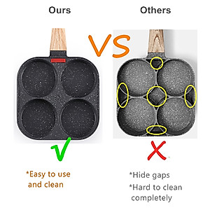 HUPECHAM 4-Cup Egg Pan Nonstick, and Healthy Granite Egg Frying Pan, Versatile Breakfast Skillet for Eggs, Pancakes, Plett, Crepes, Compatible with Gas Stove and Induction Cooktop