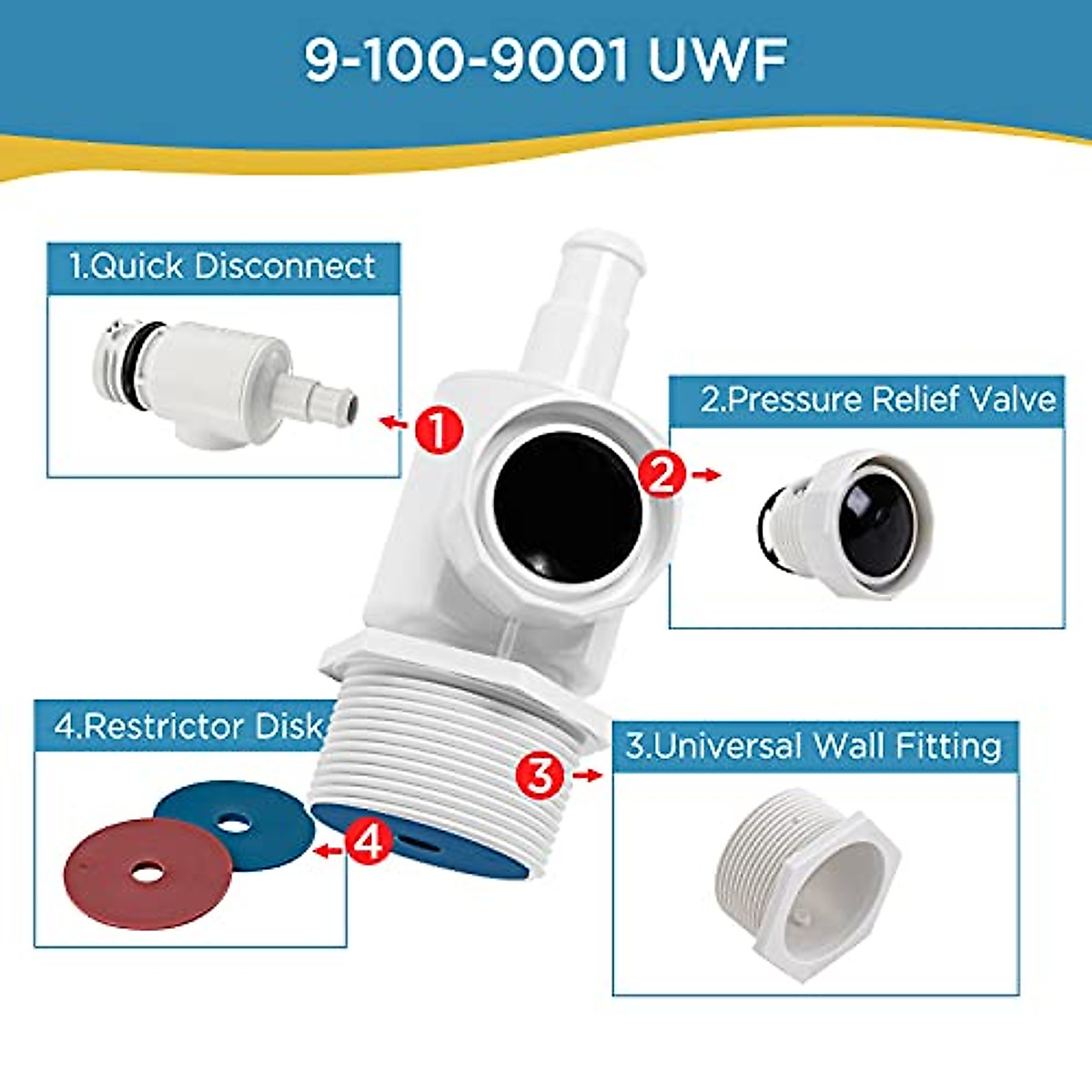 Makhoon 9-100-9001 UWF Connector Assembly Compatible with Polaris Zodiac 380, 280, 180 Pool Cleaner Replacement Universal Wall Fitting Connector Assembly Part (1)