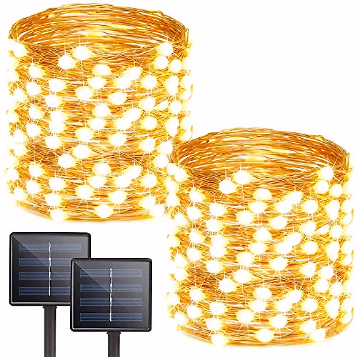 Extra-Long 2-Pack Each 72FT 200 LED Solar String Lights Outdoor Waterproof, Super Bright Solar Outdoor Lights with 8 Lighting Modes, Solar Fairy Lights for Tree Garden Patio Xmas Party (Warm White)