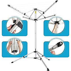 Drying Natural Clothes Airer Outdoor Portable 4-arm Aluminum Drying Rack w/Ground Stake, Carry Bag, 28-Lines with 65 ft. Umbrella Clothesline