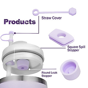 GAUDIE Silicone Spill Stopper Set of 4, Cup Accessories for Stanley 30/40 oz, Including Straw Cover Cap, Square Lid Stopper & Round Leak Stopper Plug (Purple)