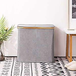 YOUDENOVA Double Laundry Hamper with Lid, Large Divided Dirty Clothes Basket for Bedroom, Waterproof Collapsible Sorters, Black