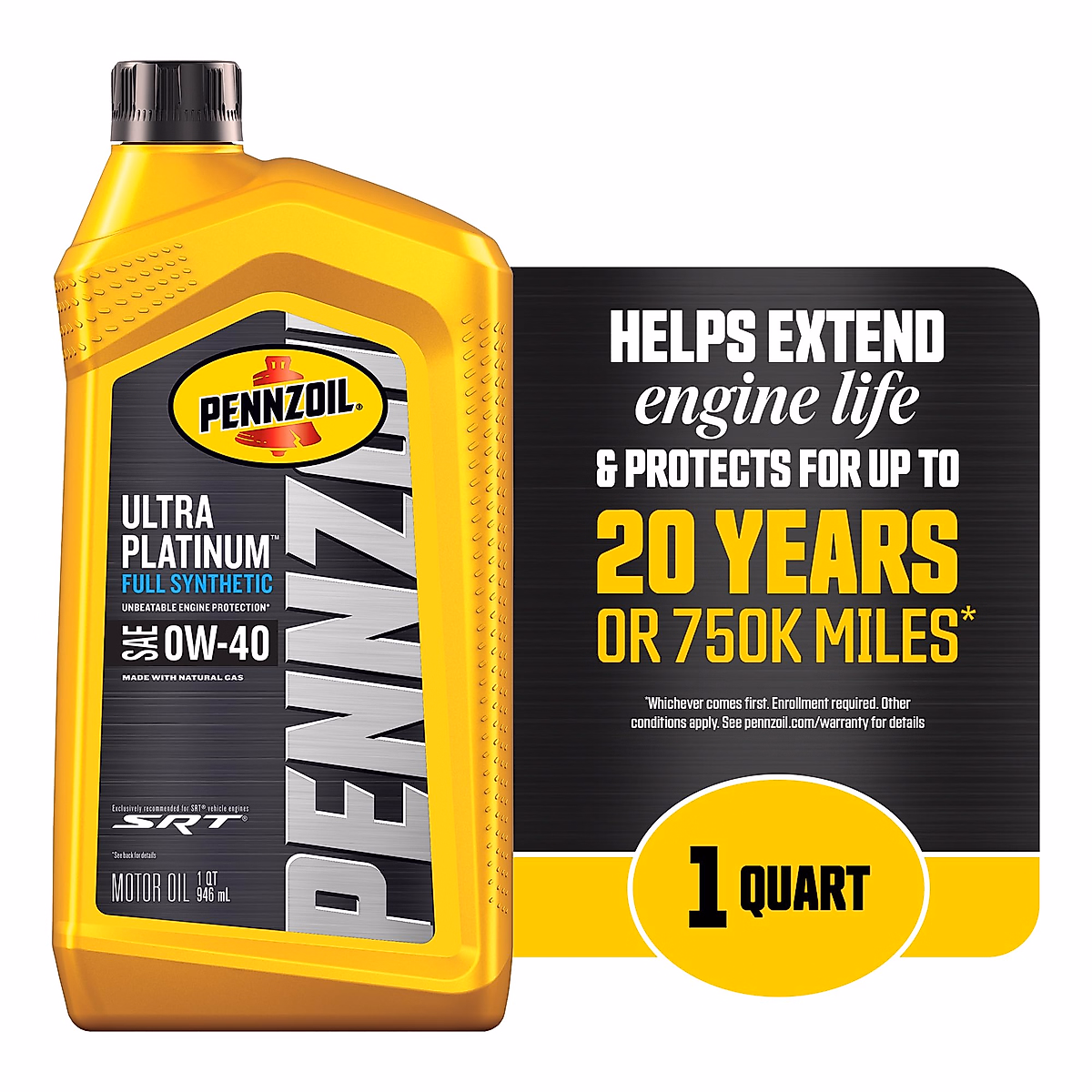 Pennzoil Ultra Platinum Full Synthetic 0W-40 Motor Oil, 1 Quart (6 Pack)