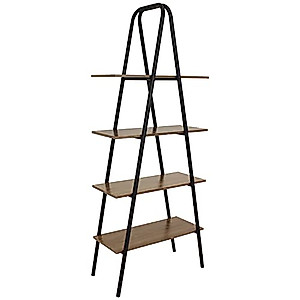 Sunnydaze 68.5-Inch H 4-Tier Industrial-Style A-Frame Ladder Shelf - MDP Shelves with Powder-Coated Steel Frame - Brown