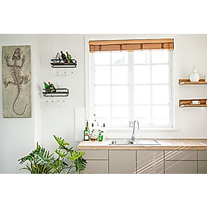 Mkono Wall Mounted Wine Rack Set of 2 Wood Rustic Wine Bottle Glass Floating Shelves with Stemware Hanger Modern Plants Photos Wine Display Storage Holder for Kitchen Dining Room Bar, 17 Inch