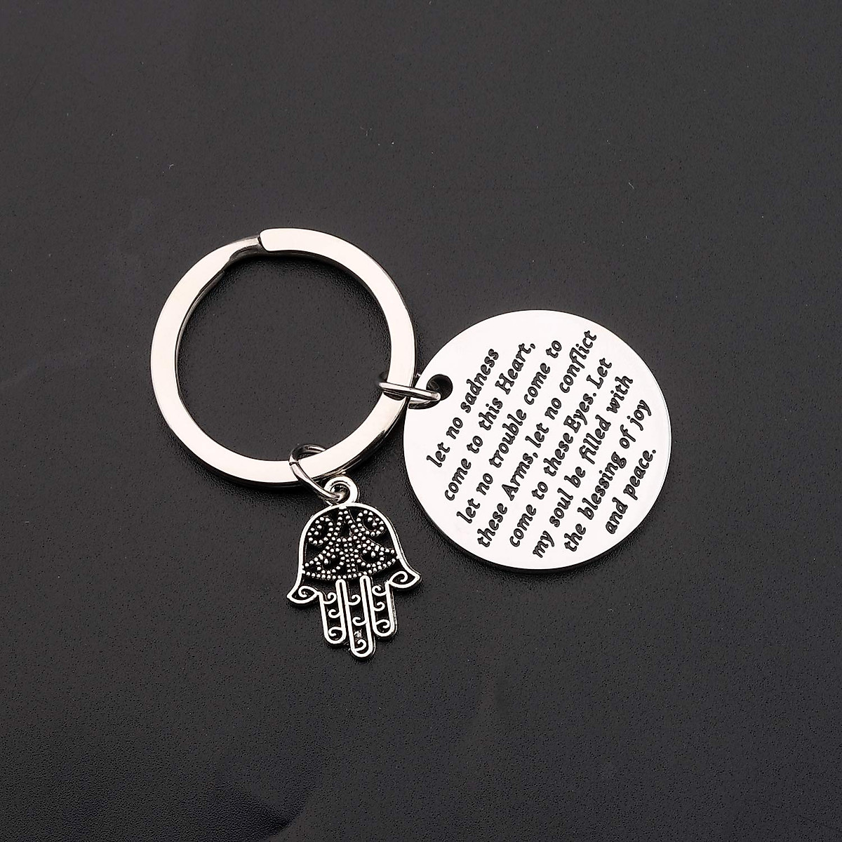 Gzrlyf Hand of Hamsa Keychain Let No Sadness Come to This Heart Hamsa Prayer Gifts (Keychain)